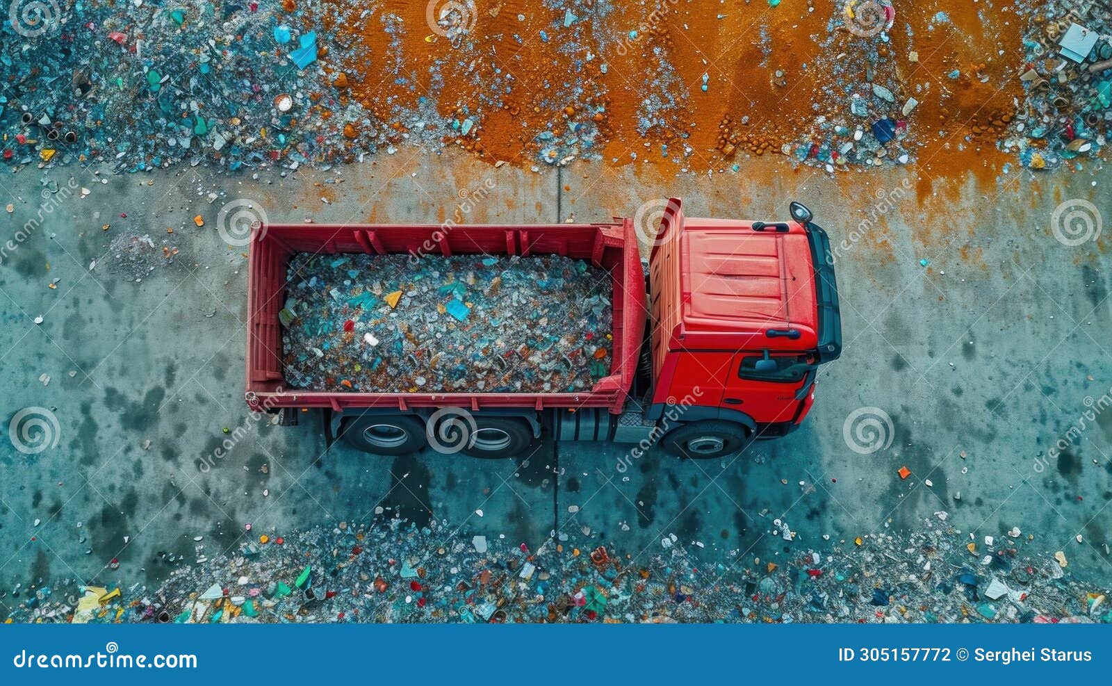 An Overhead View of a Dump Truck Sitting in the Middle of Trash, AI ...