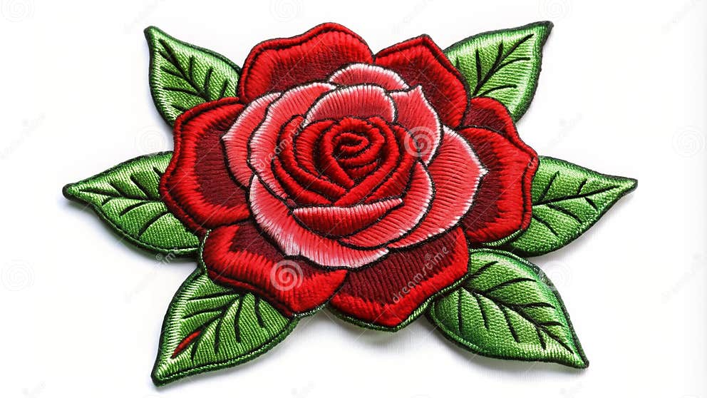 Overhead View Embroidered Red Rose Patchwork Design Stock Illustration ...