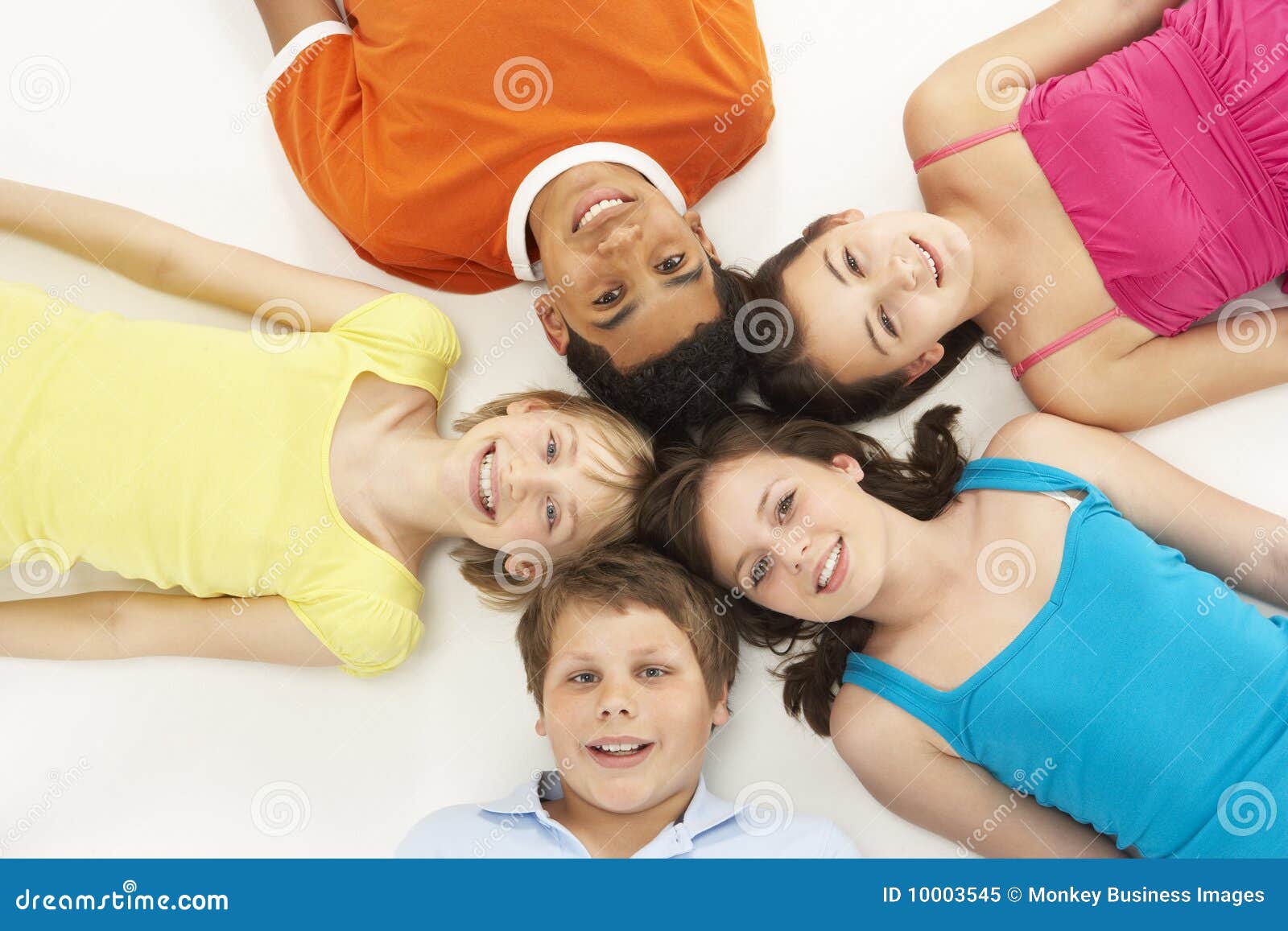 Overhead View of Five Young Children in Studio Stock Image - Image of ...