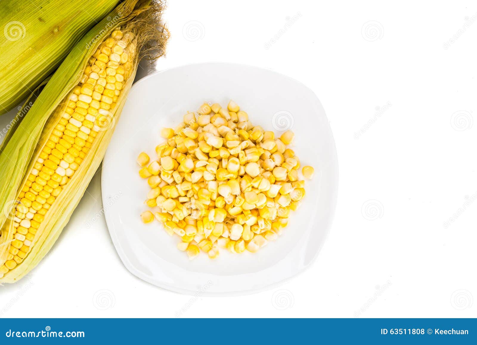 Overhead View Fresh Maize Corn Cob and Kernels on Plate Stock Photo ...