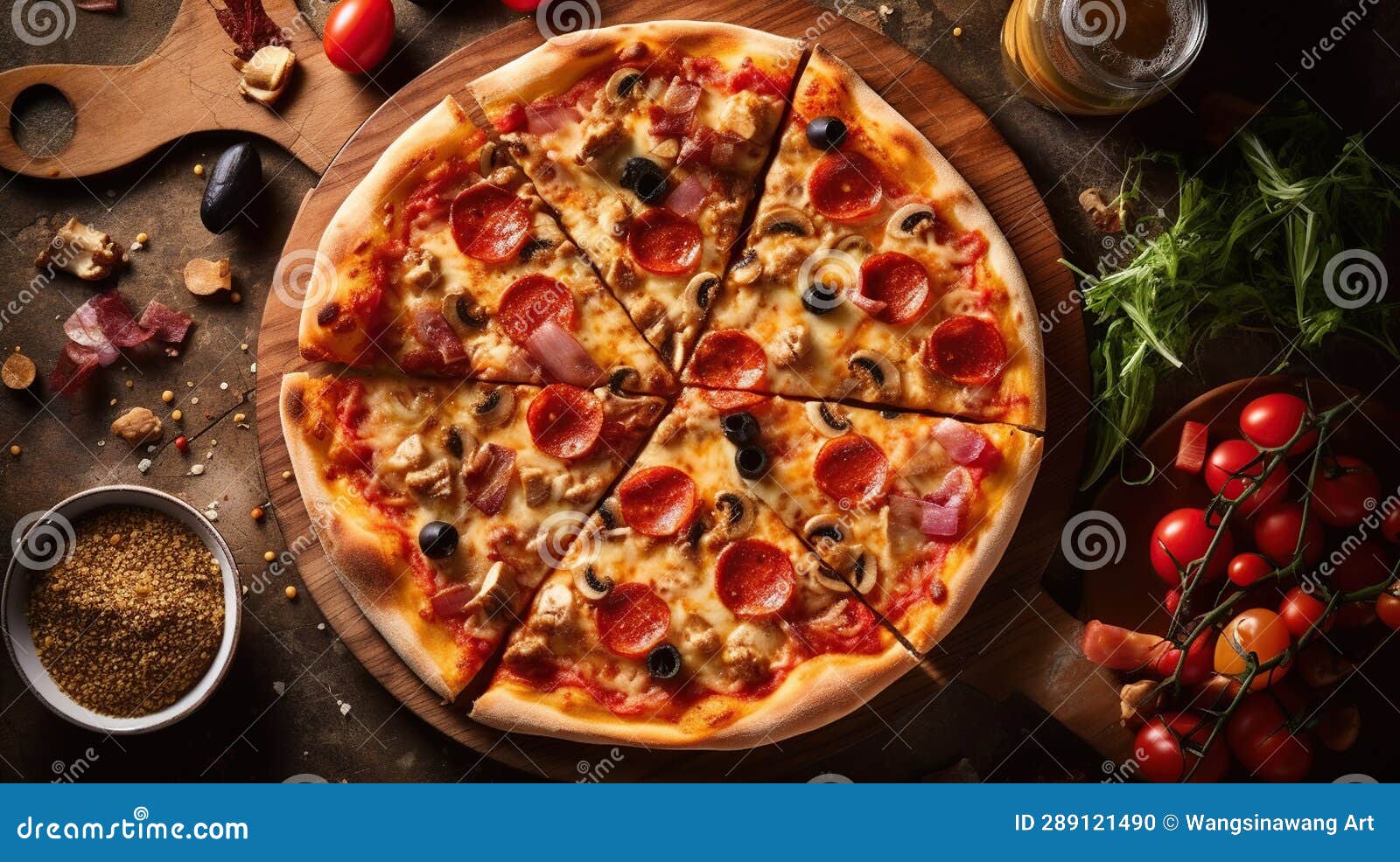 Overhead View of Fresh Pizza on Restaurant Table Generative AI Stock ...