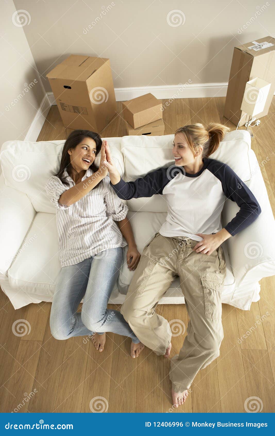 Overhead View of Friends Moving into New House Stock Photo - Image of ...