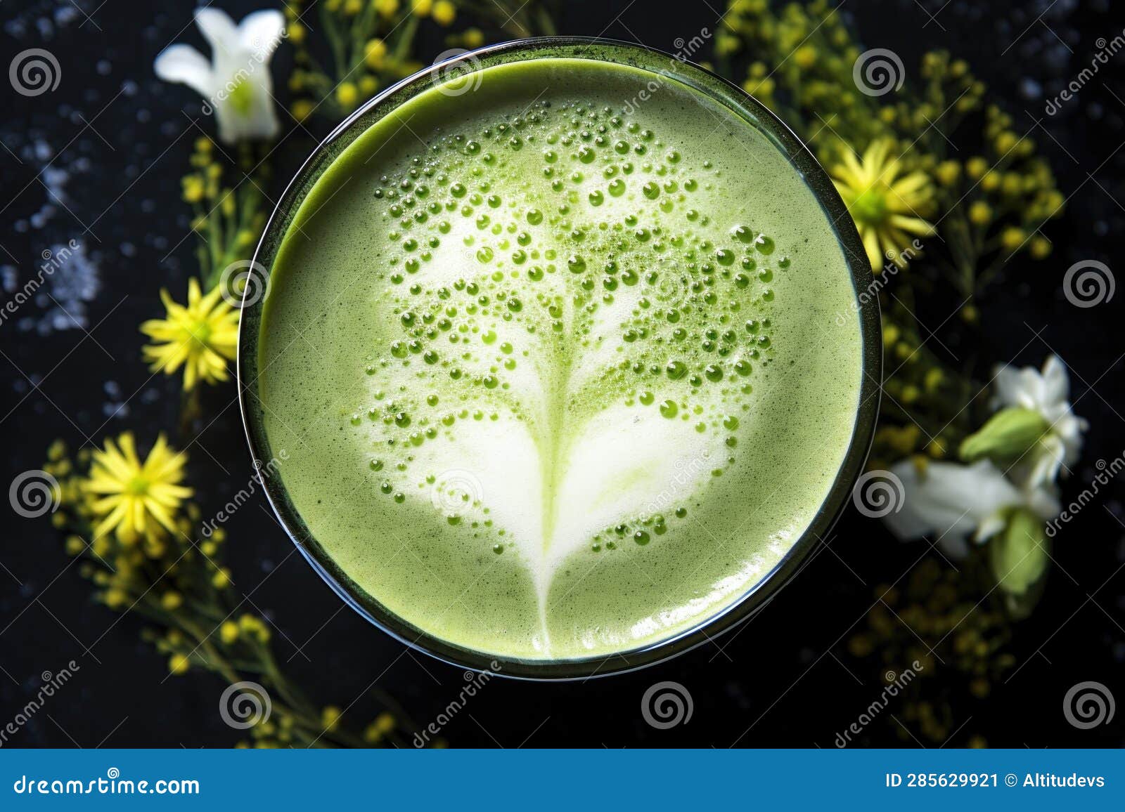 Overhead View of Frothy Matcha Latte in a Cup Stock Image - Image of ...
