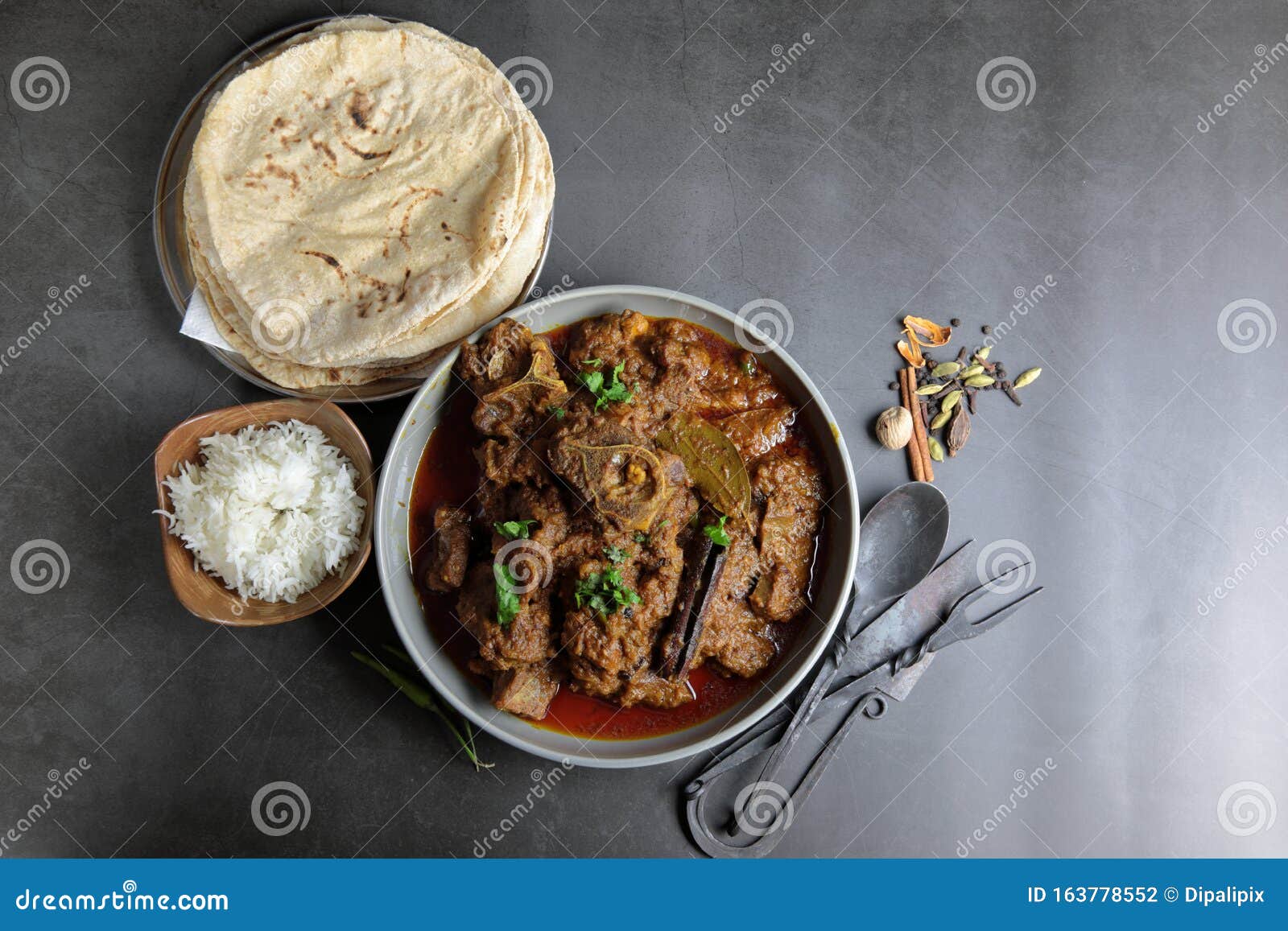 Overhead View of Goat Curry, Mutton Curry, Nihari, Rogan Josh in a Bowl ...