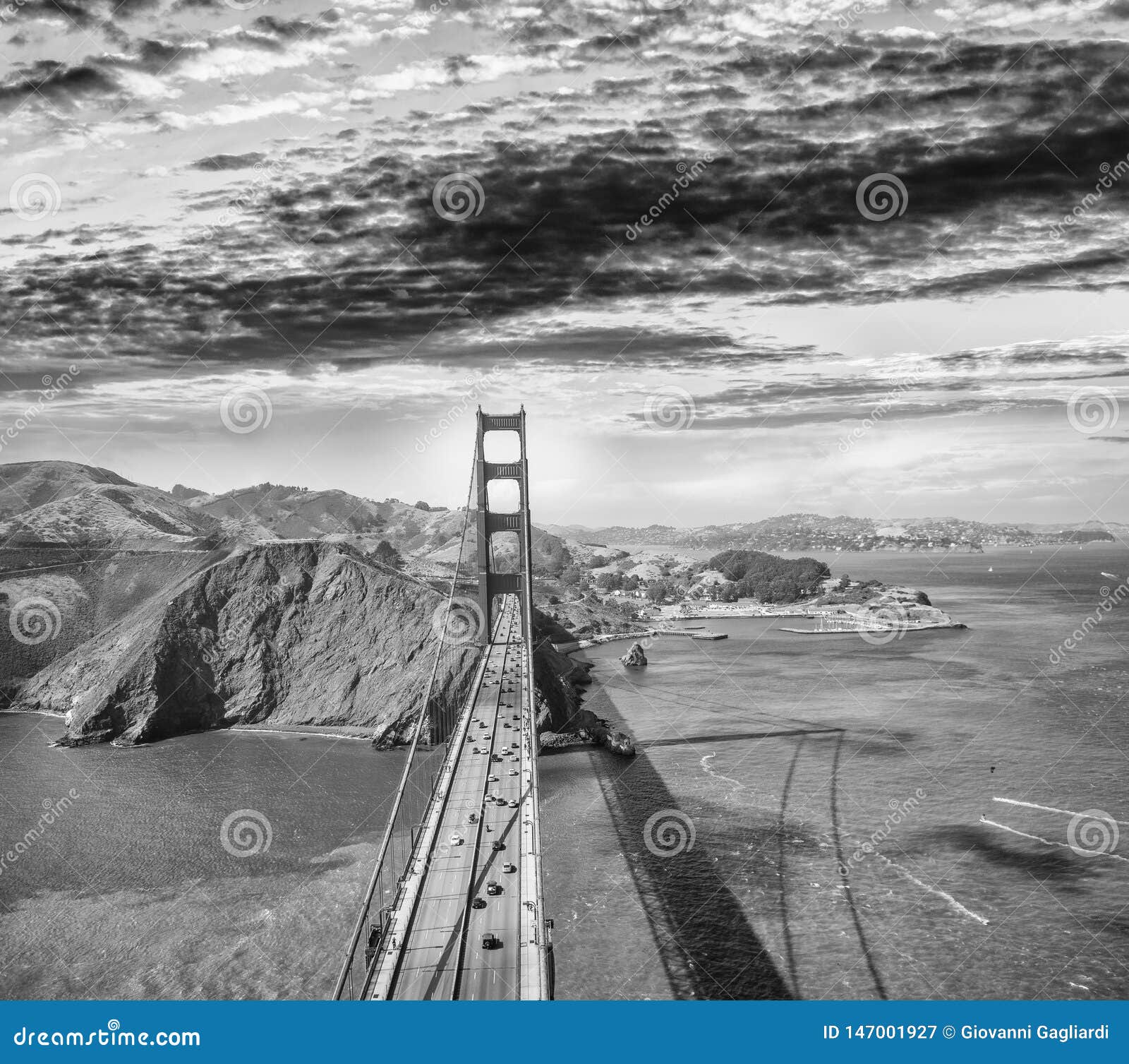 Overhead View of Golden Gate Bridge from Helicopter, San Francisco ...