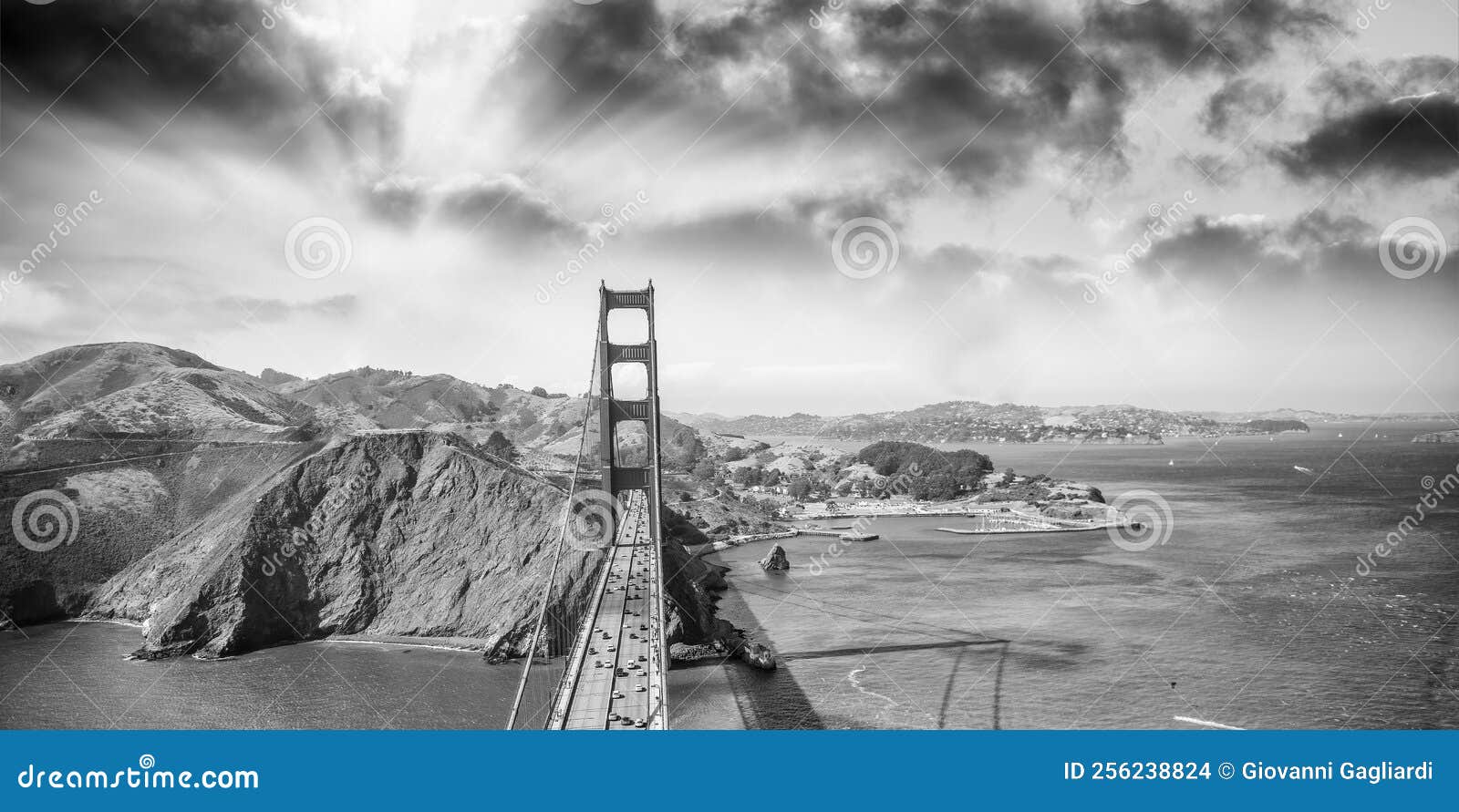 Overhead View of Golden Gate Bridge from Helicopter, San Francisco ...