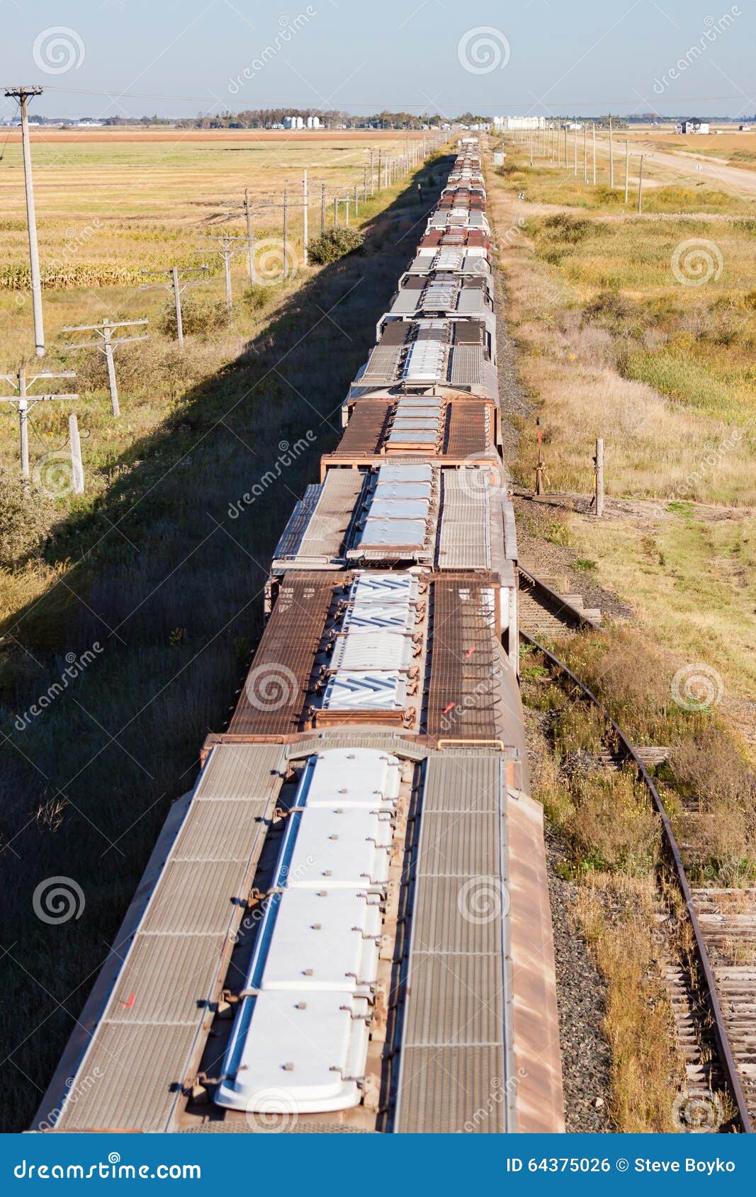 An Overhead View of a Grain Train on the Prairie Stock Photo - Image of ...