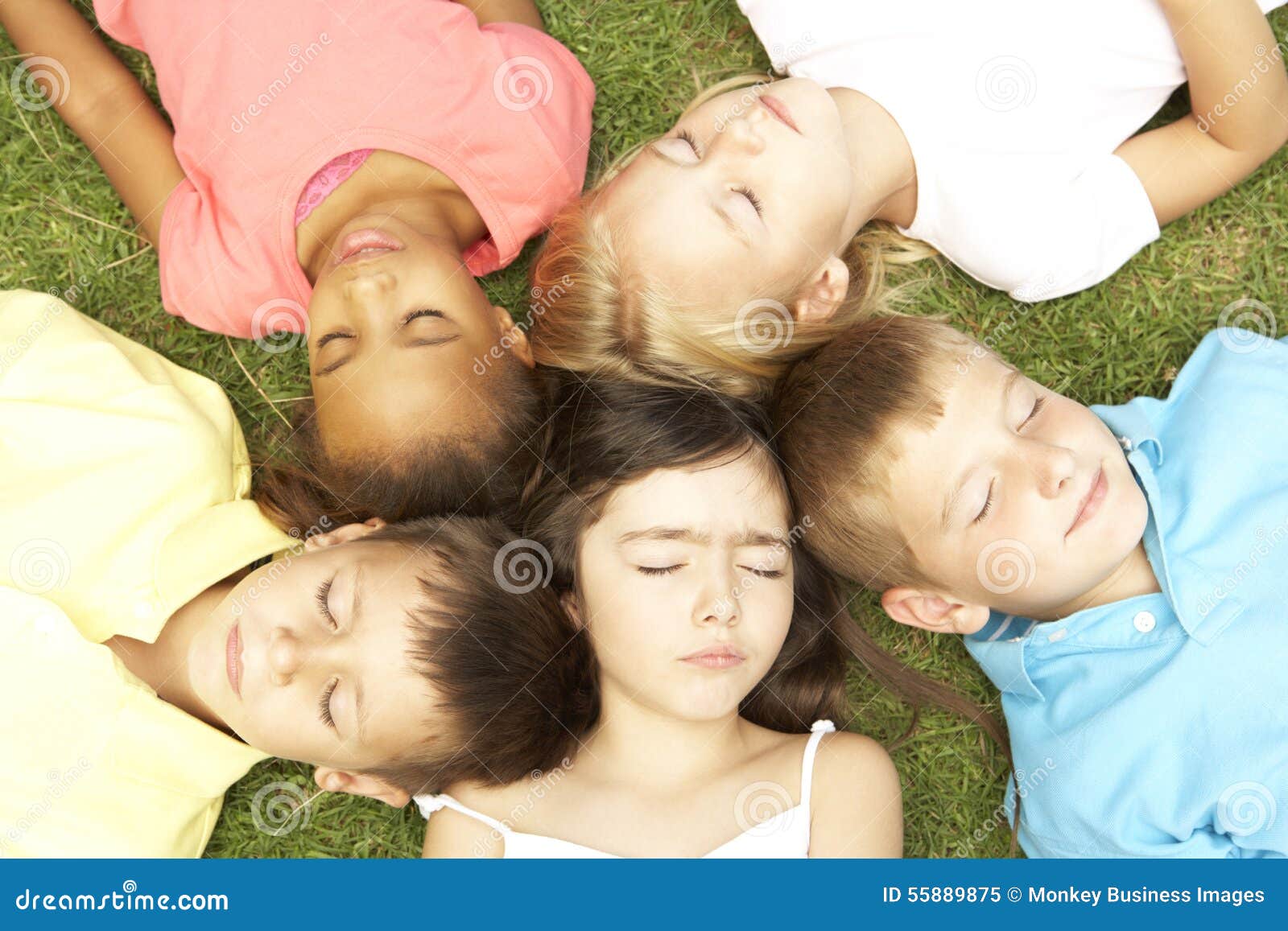 Overhead View of Group of Resting Children Stock Image - Image of park ...