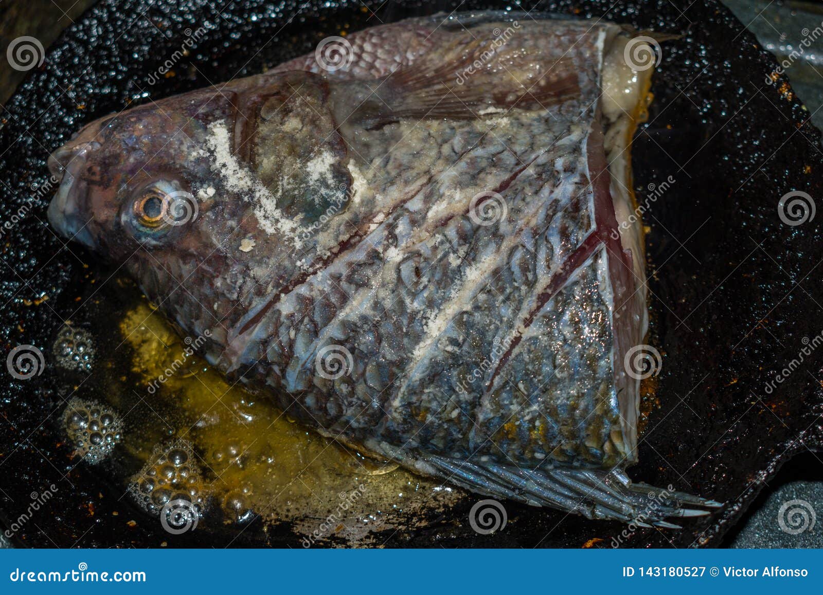 Overhead View of Half Fish Fried Stock Image - Image of healthy, dining ...