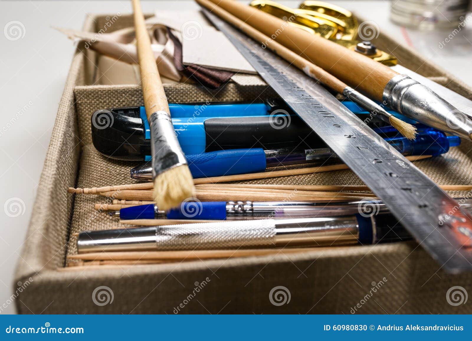 Overhead View of Hand Tools Placed in Box Stock Photo - Image of work ...