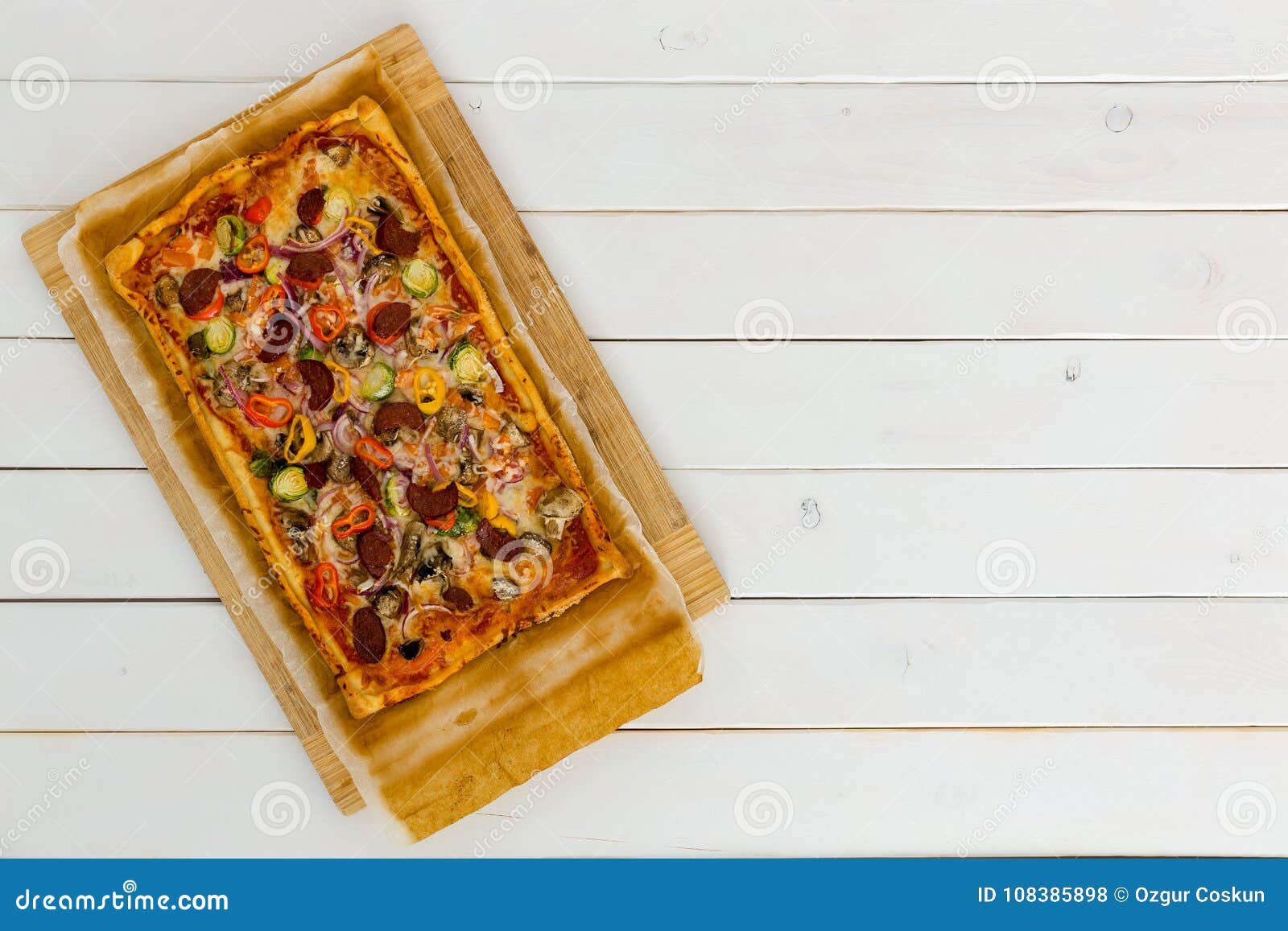 Rectangular Pizza In An Argentinian Restaurant With Mozzarella, Bacon ...