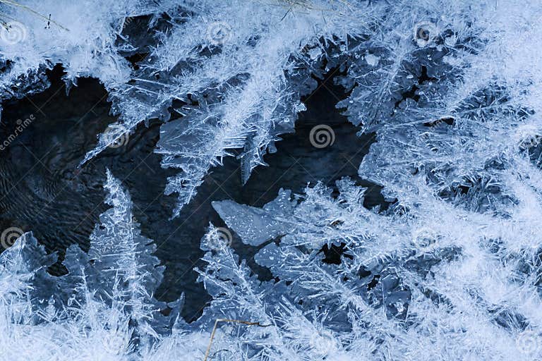 Overhead View of Ice Forming Over a Flowing Stream. Stock Image - Image ...