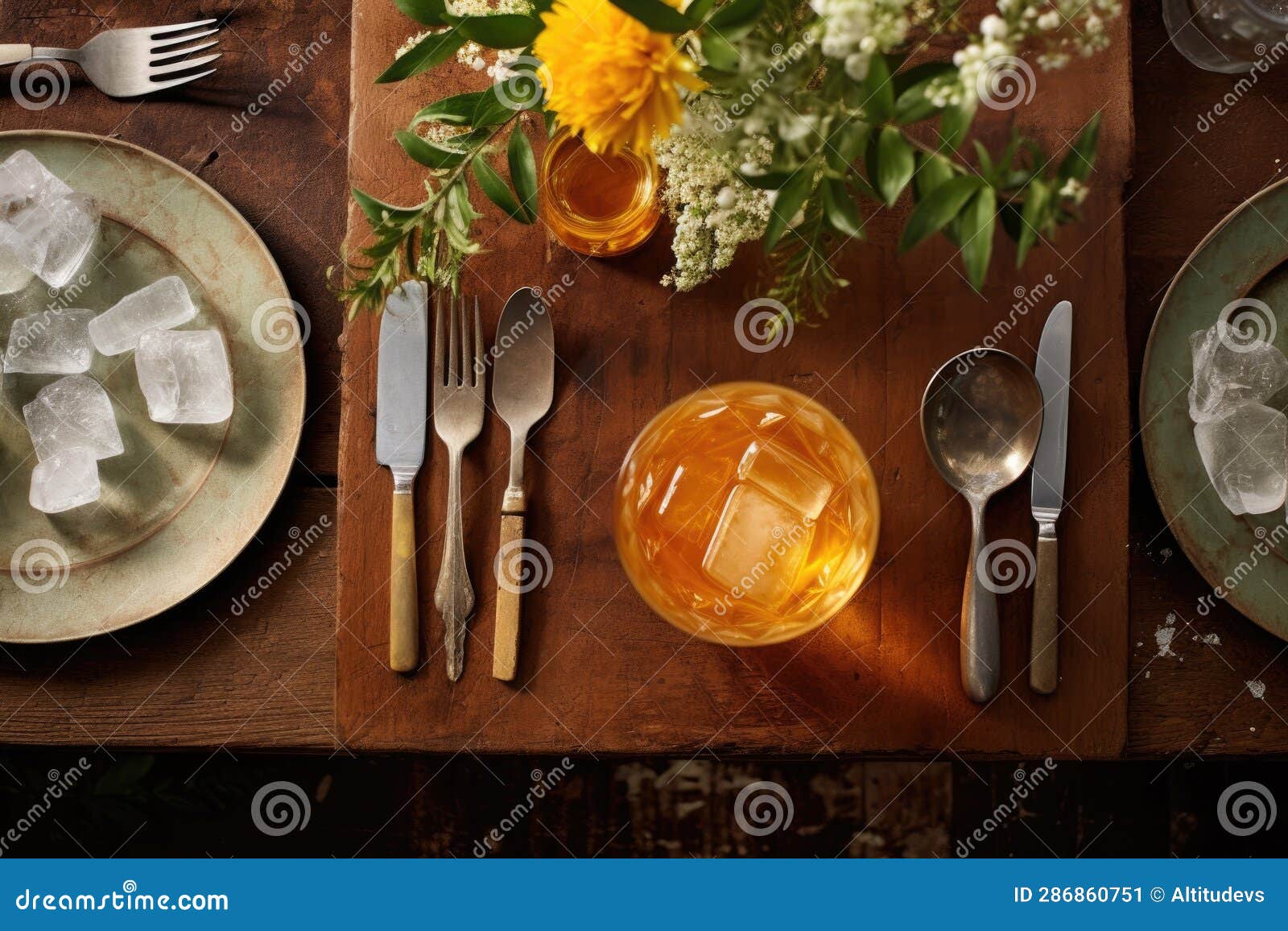 Overhead View of Ice Tea Setup on a Rustic Table Setting Stock Image ...