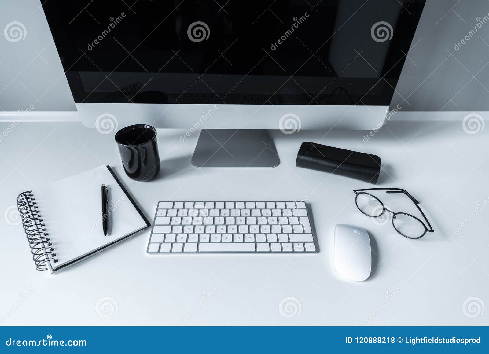 Overhead View of Keyboard, Computer Mouse Stock Photo - Image of wall ...
