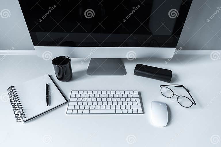 Overhead View of Keyboard, Computer Mouse Stock Photo - Image of wall ...