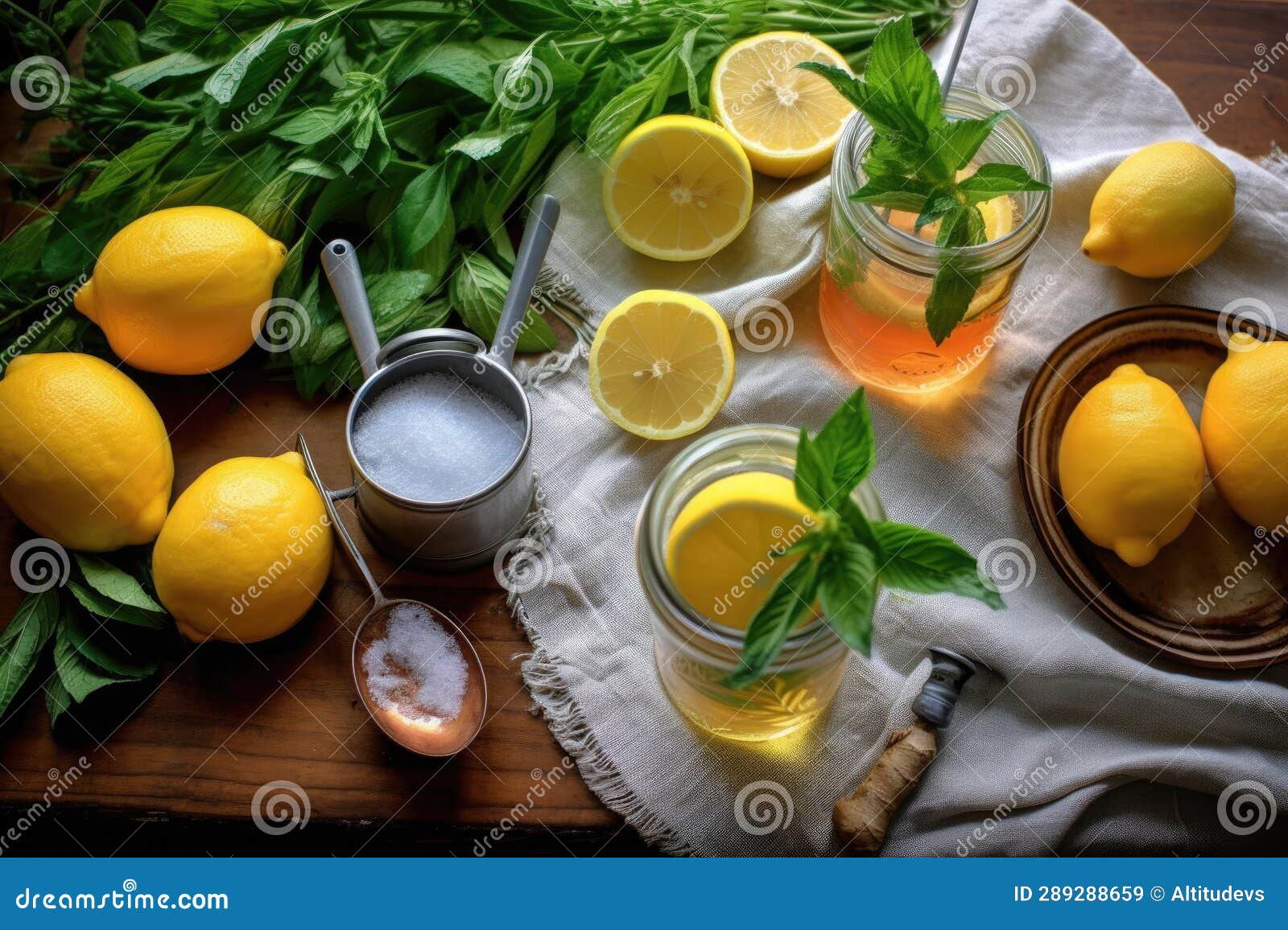 Overhead View of Lemonade Ingredients on a Table Stock Image - Image of ...
