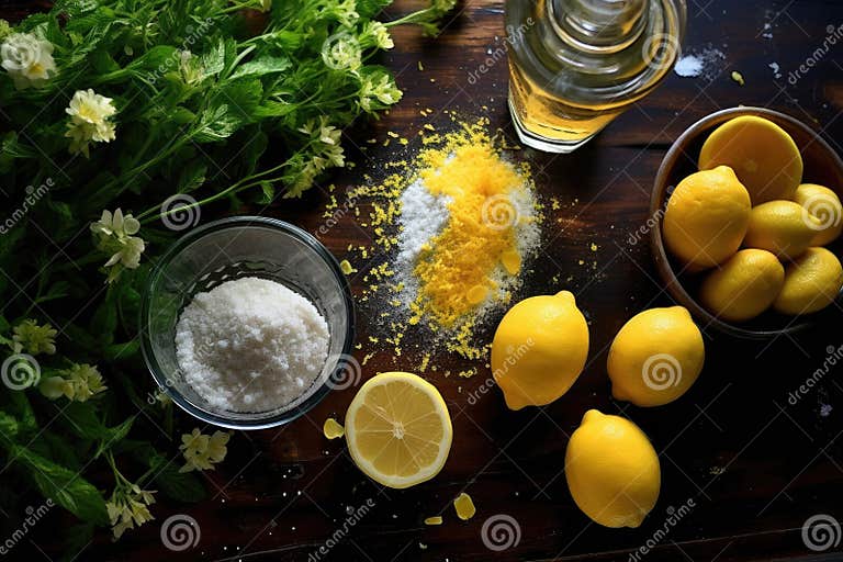 Overhead View of Lemonade Ingredients on a Table Stock Photo - Image of ...