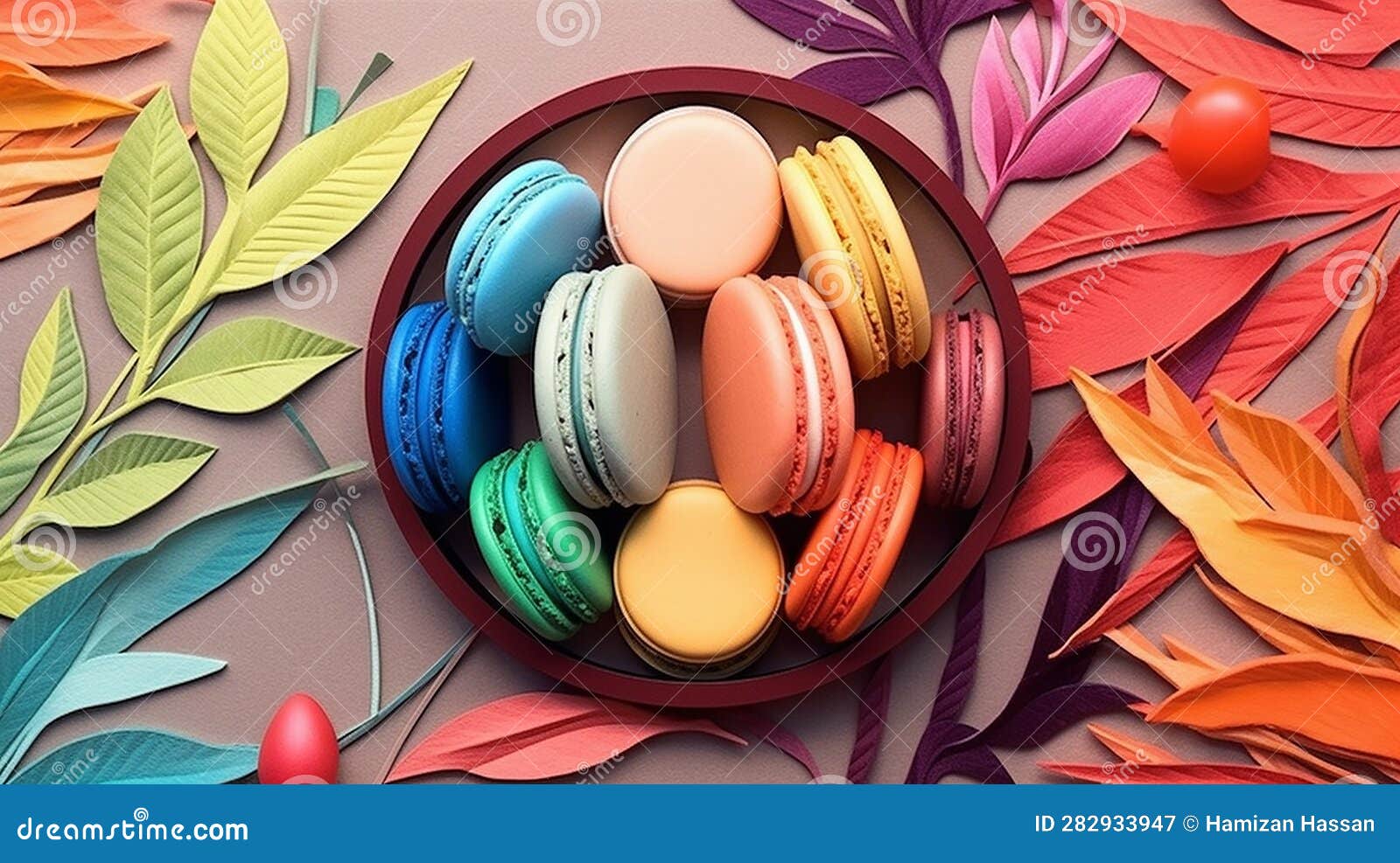Top View On Macaroons Over Light Blue Background. Flatlay Generative AI ...