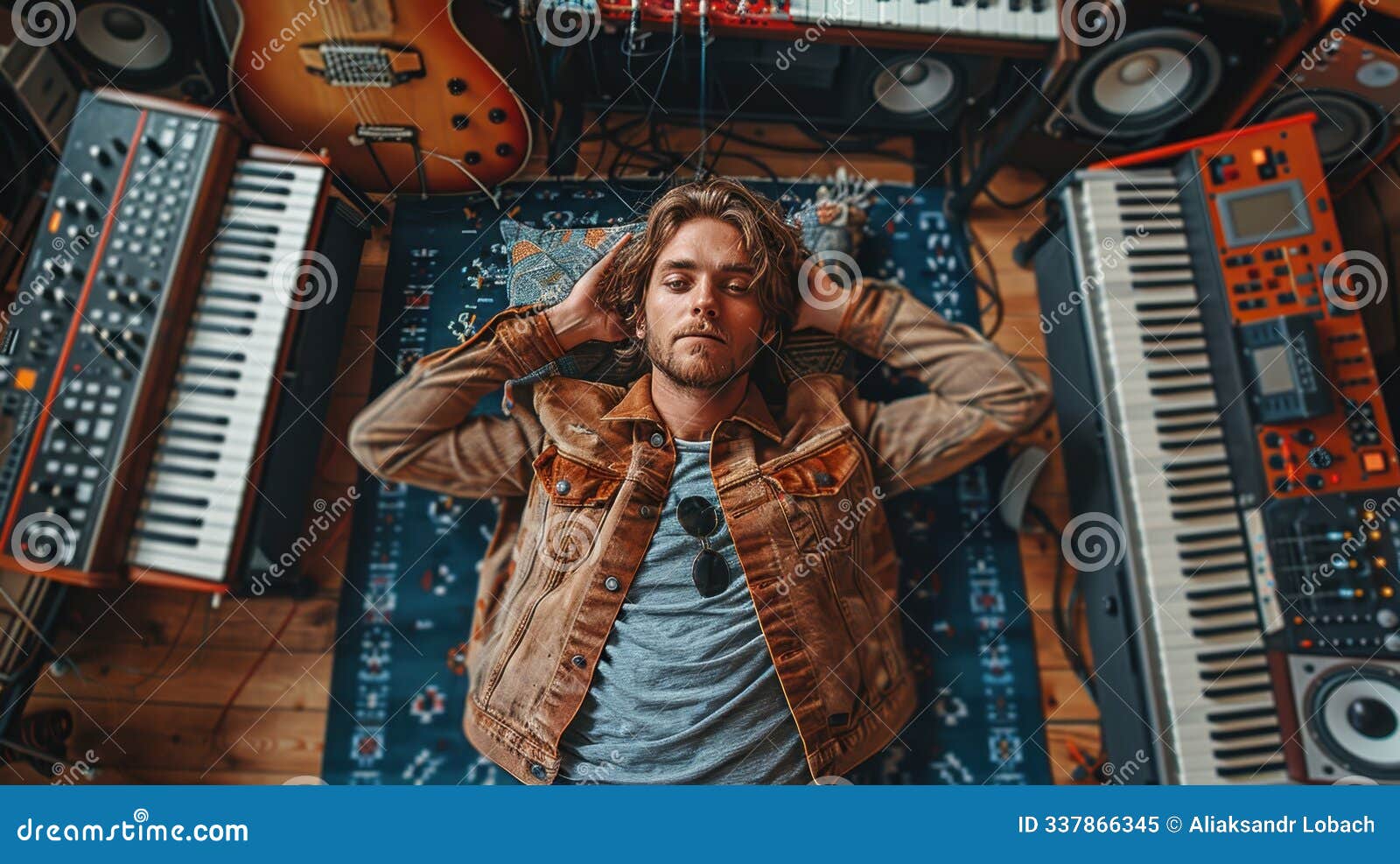 An Overhead View of a Man on a Brooding Man Lying on the Floor Enjoying ...