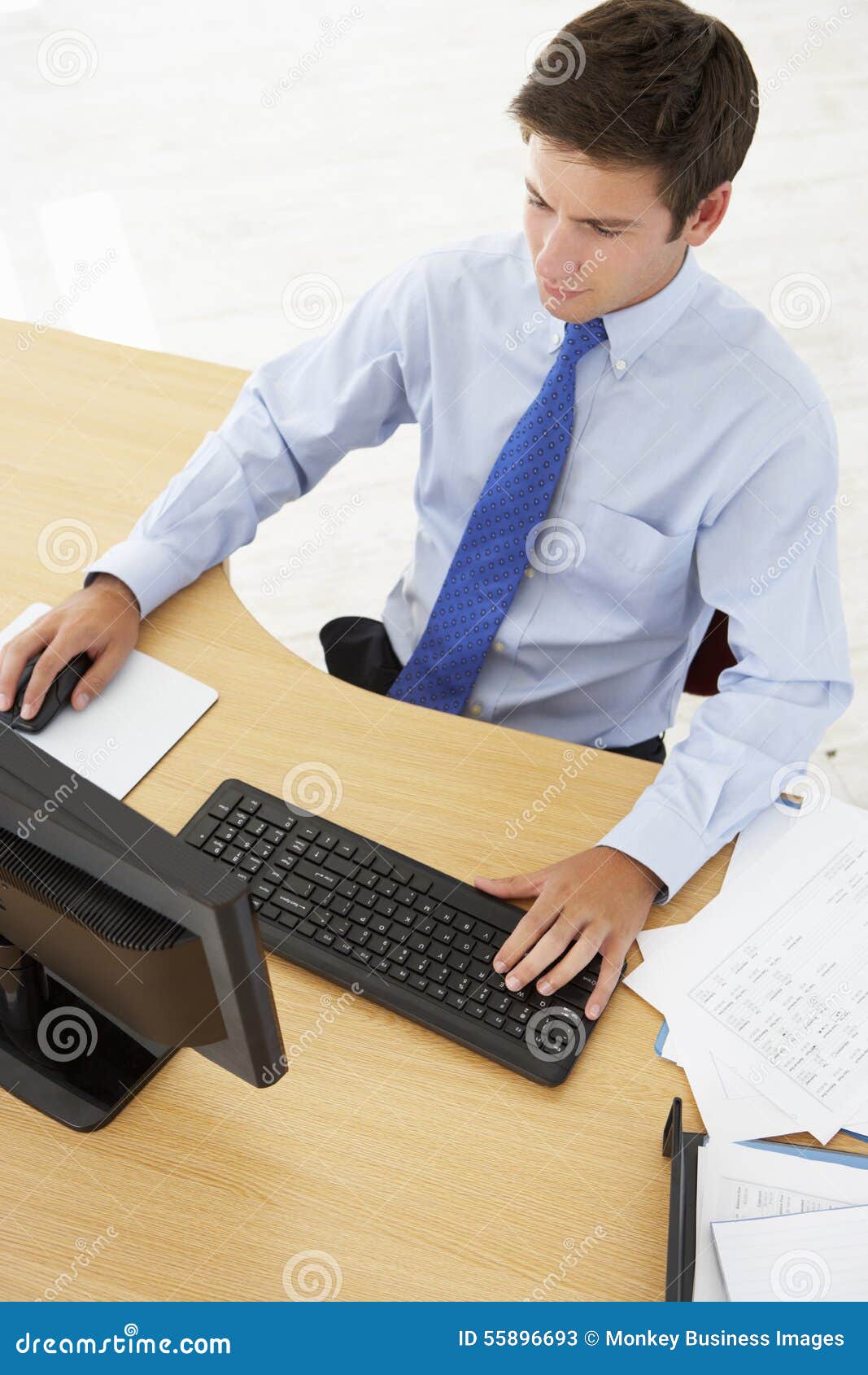 Overhead View of Man Working at Desk Stock Image - Image of person ...