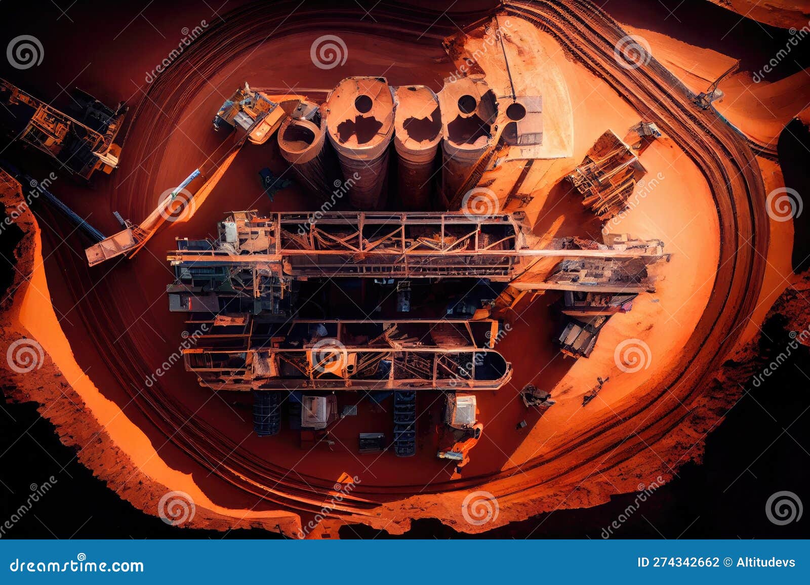 An Overhead View of a Massive Mining Operation, with Conveyor Belts and ...
