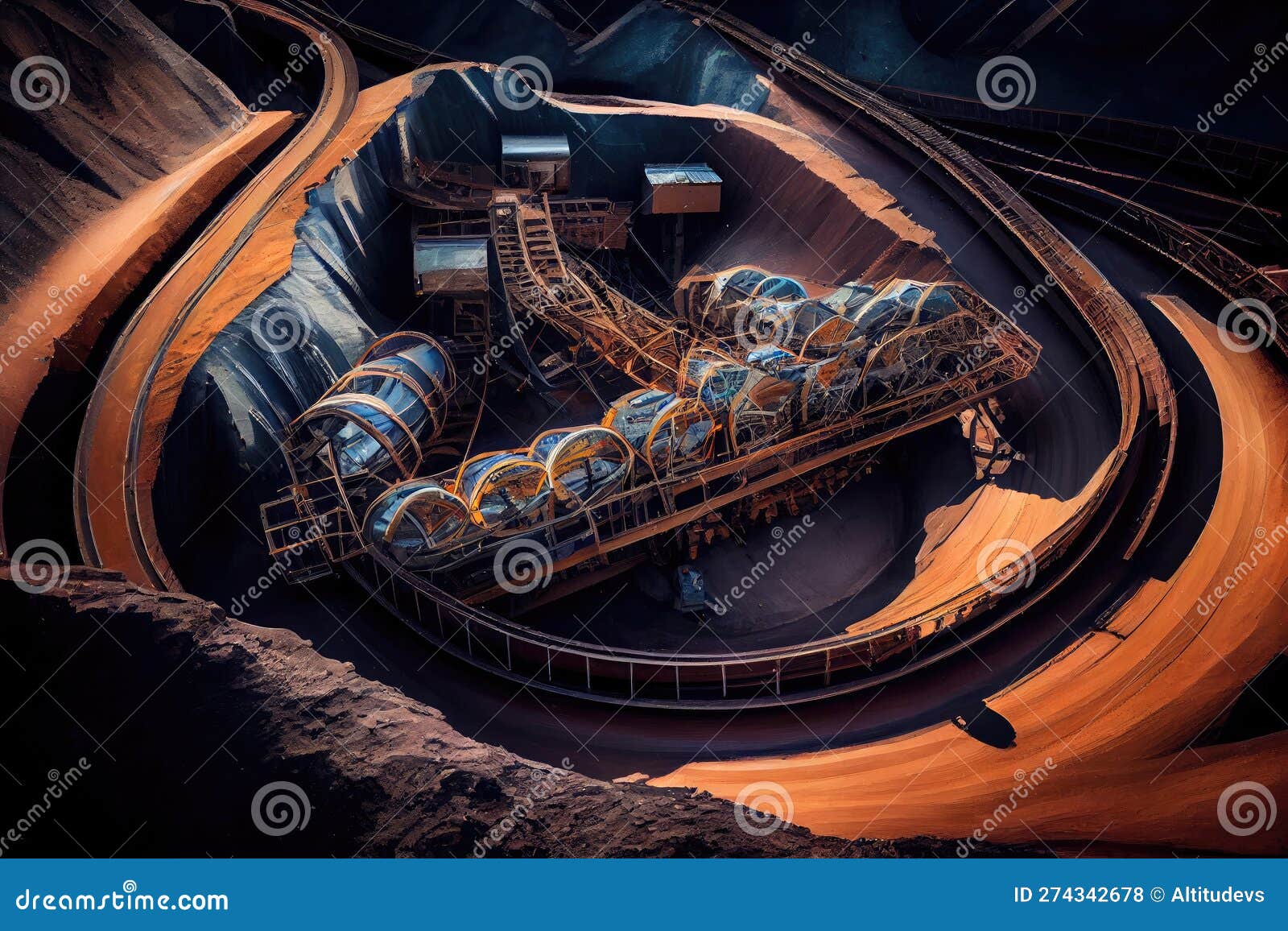 An Overhead View of a Massive Mining Operation, with Conveyor Belts and ...