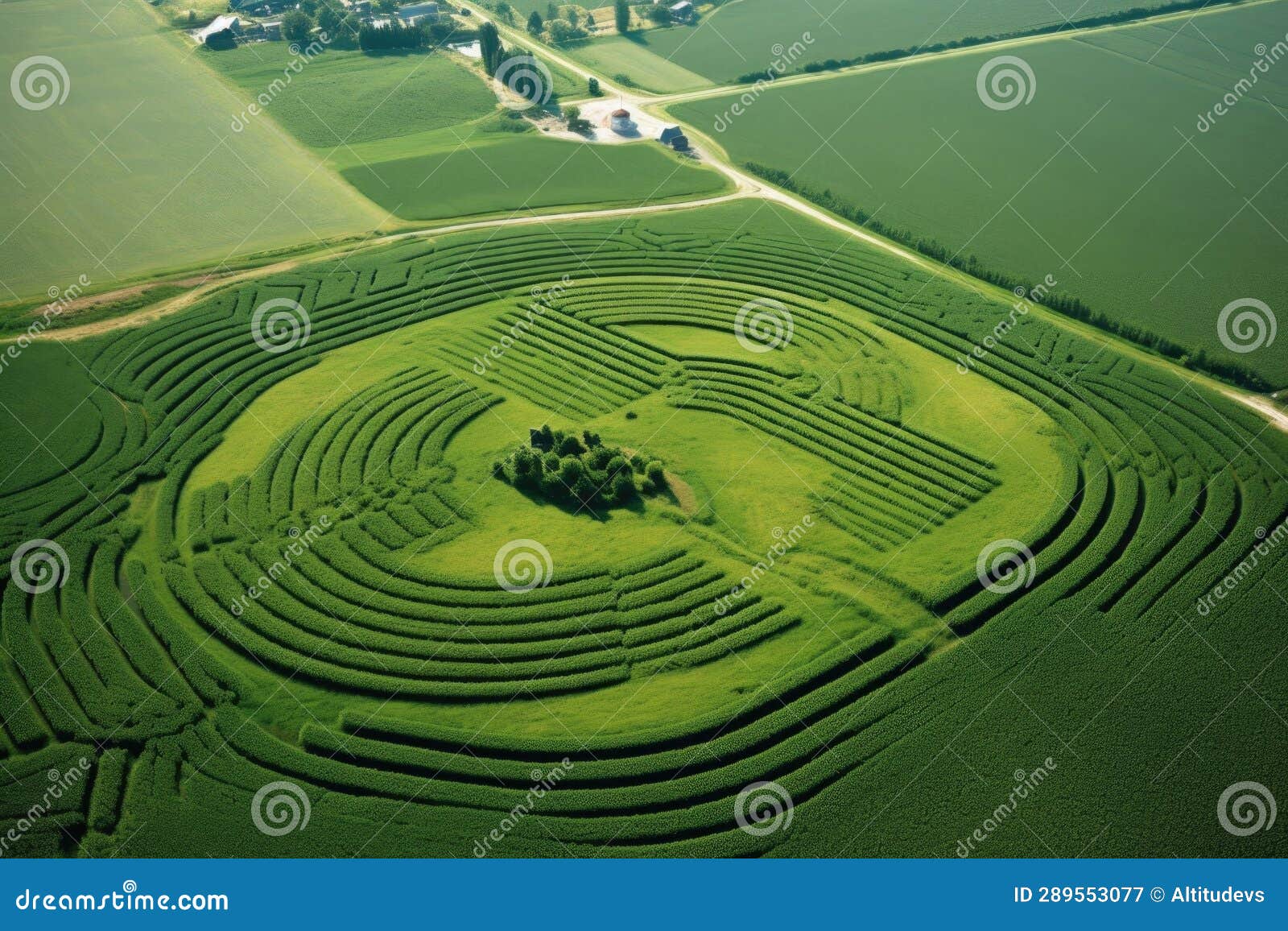 Overhead View of a Maze-like Crop Circle in a Green Field Stock Image ...