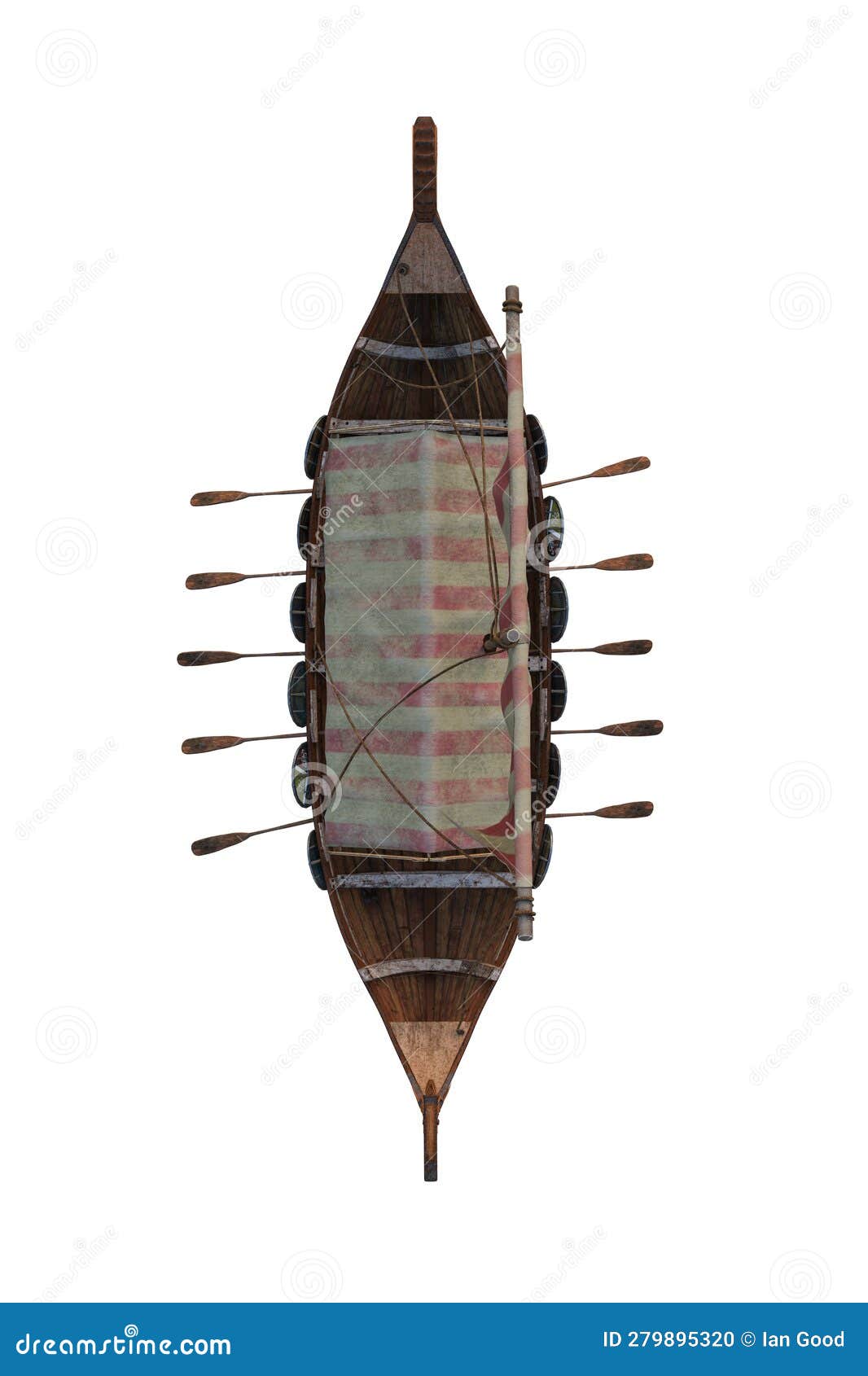 Overhead View of a Medieval Viking Long Boat. 3D Rendering Isolated ...