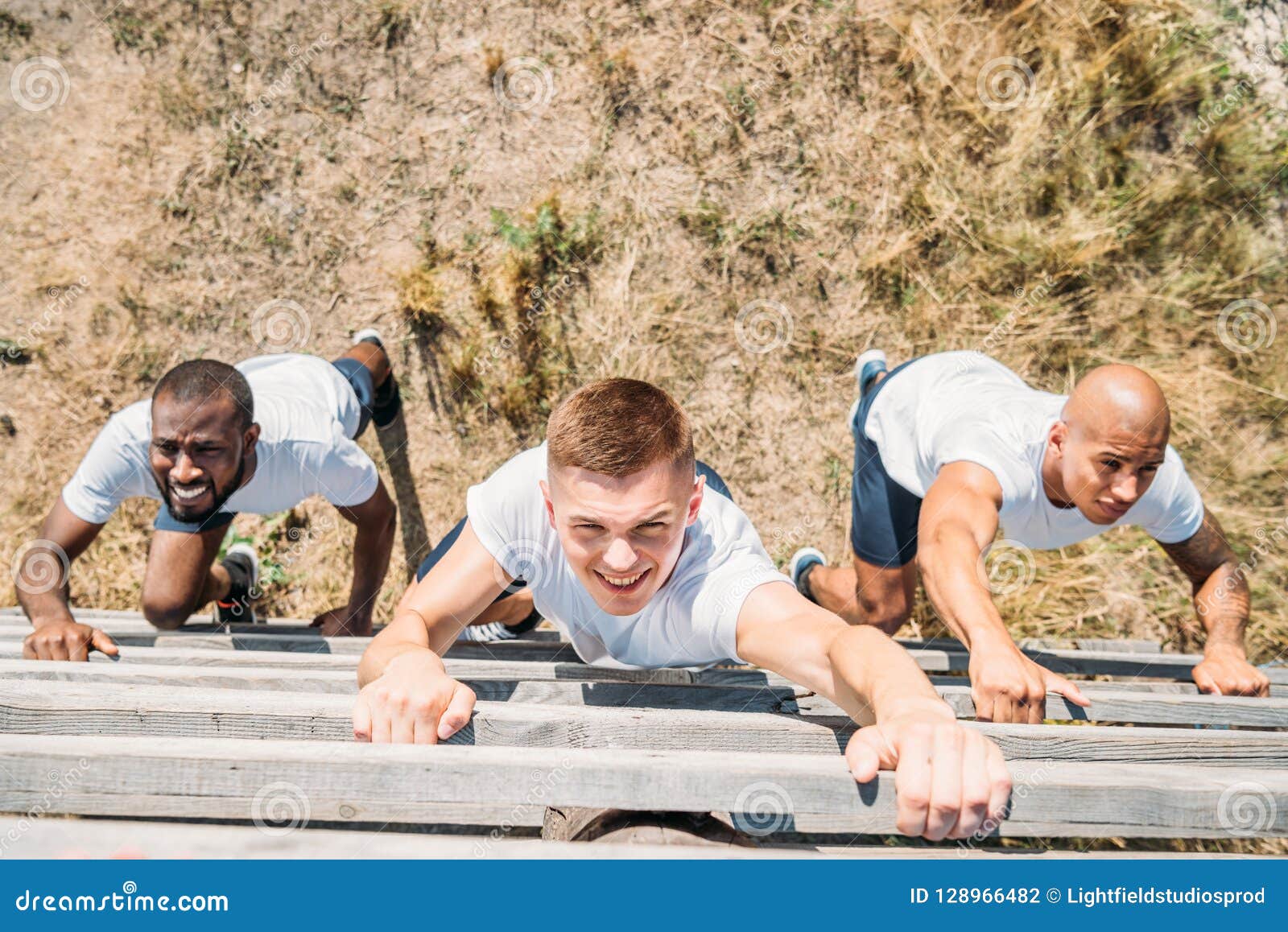 Overhead View of Multiethnic Soldiers Practicing in Obstacle Run Stock ...