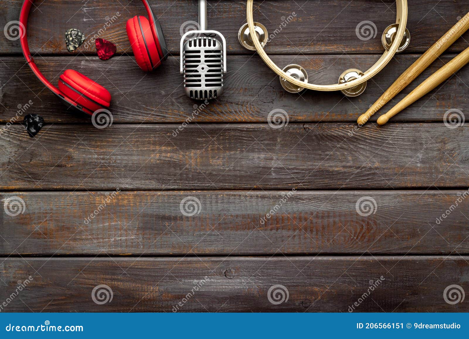 Overhead View of Musical Instruments on Table Stock Image - Image of ...