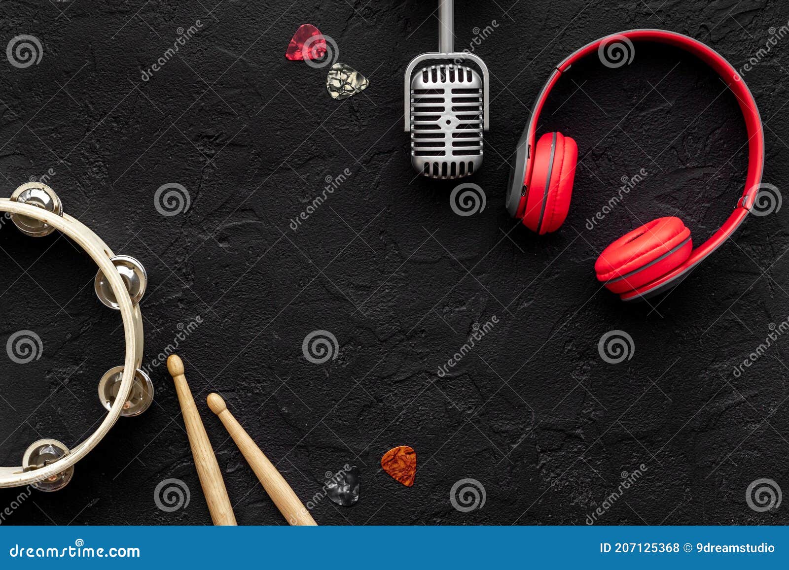Overhead View of Musical Instruments on Table Stock Photo - Image of ...