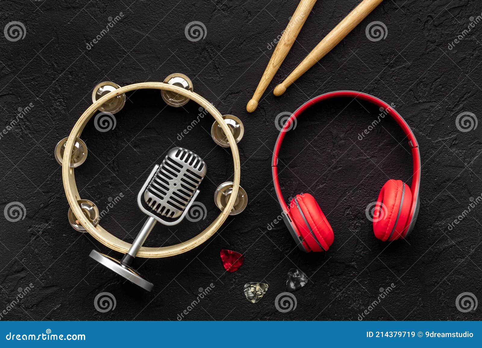 Overhead View of Musical Instruments on Table Stock Image - Image of ...