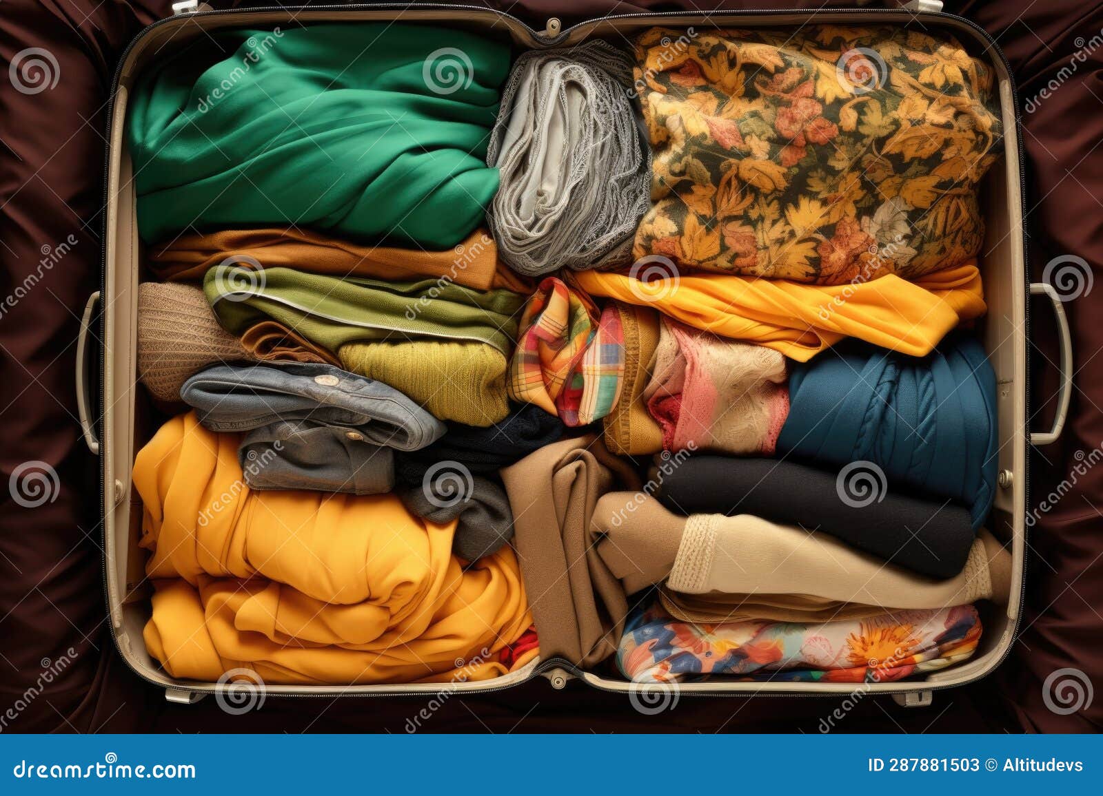 Overhead View of Neatly Folded Clothes in Suitcase Stock Illustration ...