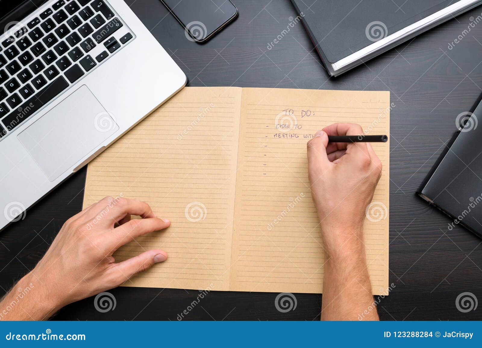 Overhead View of Office Table with Mans Hands Writing To Do List Stock ...