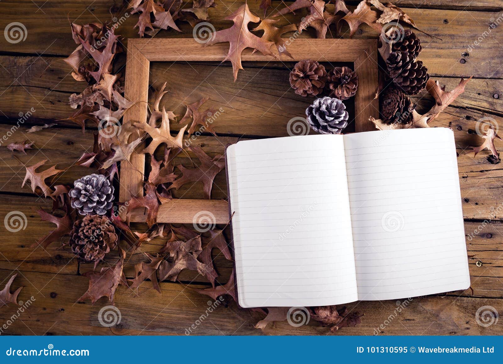 Open Book and Frame on Wooden Table Stock Image - Image of planning ...