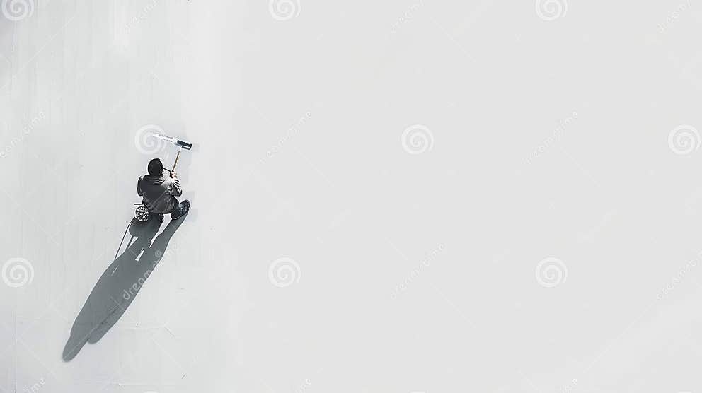 An Overhead View of a Painter Using a Roller Brush To Paint a White ...