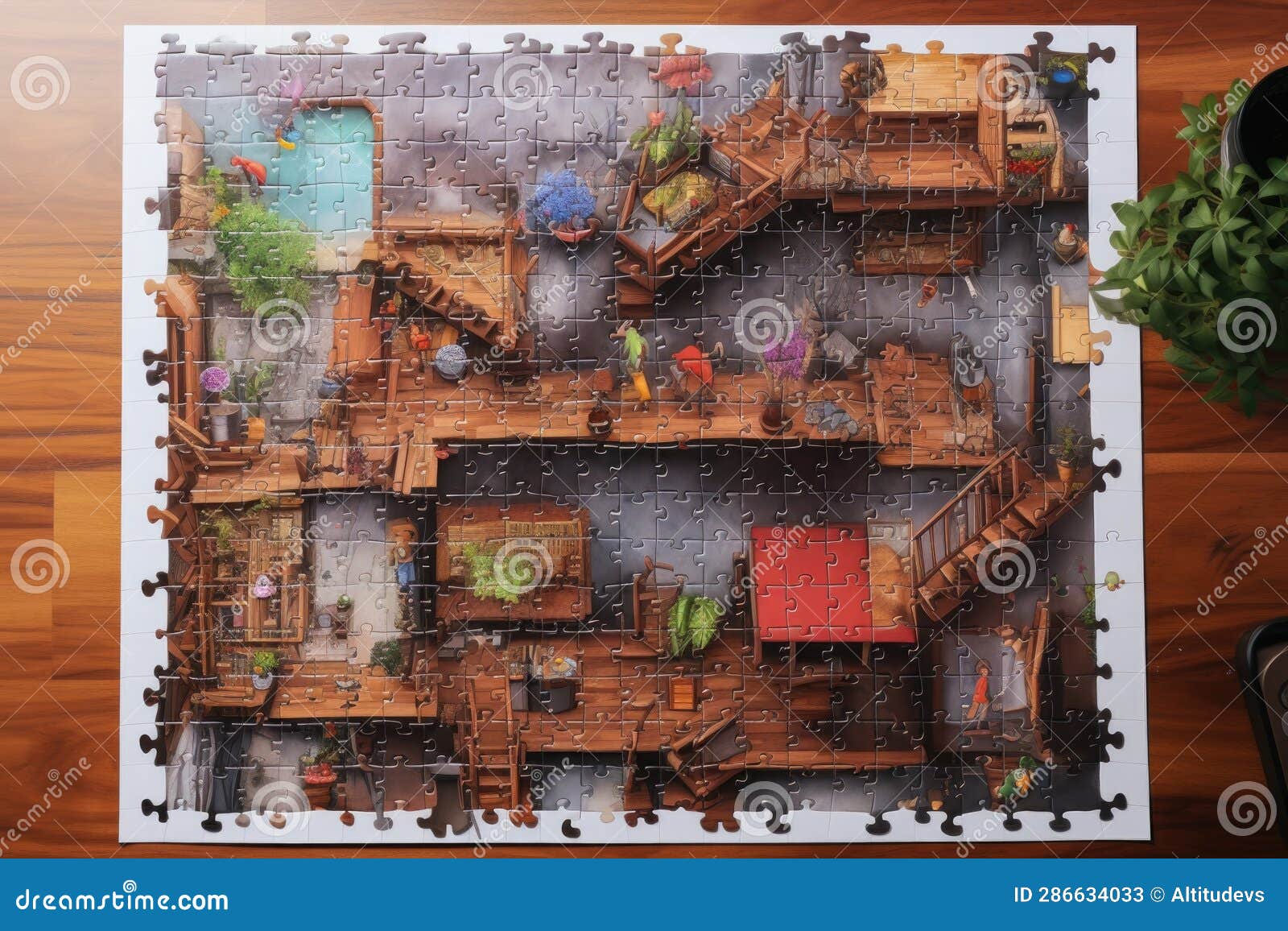 Overhead View of a Partially Completed Puzzle Stock Illustration ...