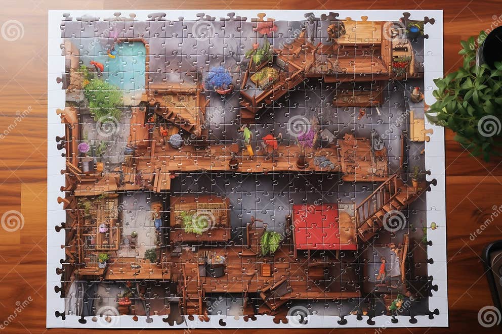 Overhead View of a Partially Completed Puzzle Stock Image - Image of ...