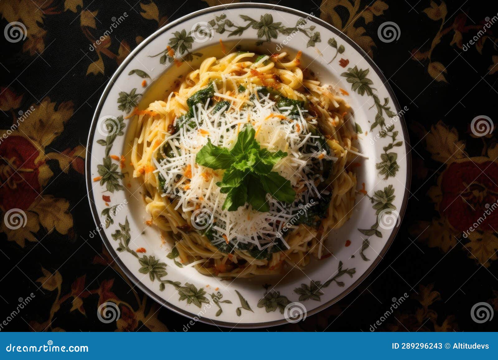 Overhead View of Pasta Dish with Grated Cheese Stock Image - Image of ...