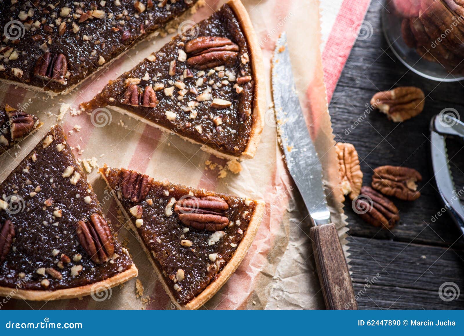 Overhead view on pecan pie stock photo. Image of cake - 62447890