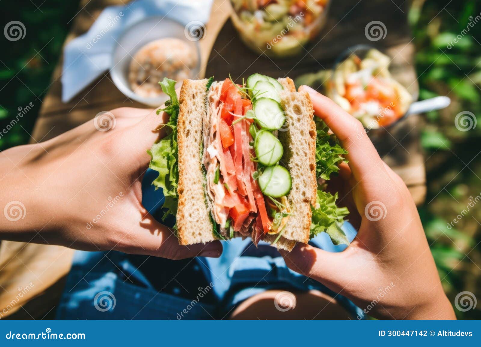 Overhead View of Person Eating Sandwich Stock Photo - Image of appetite ...