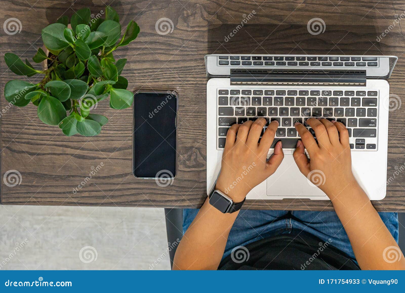 Overhead View Photo of Human Hands Typing Laptop Keyboard Stock Image ...