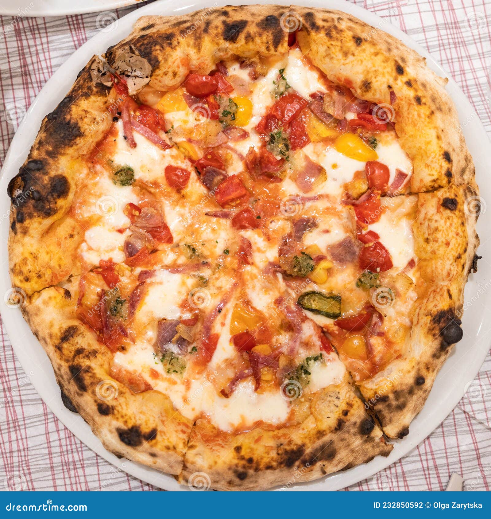 Overhead view on pizza. stock photo. Image of pizza - 232850592