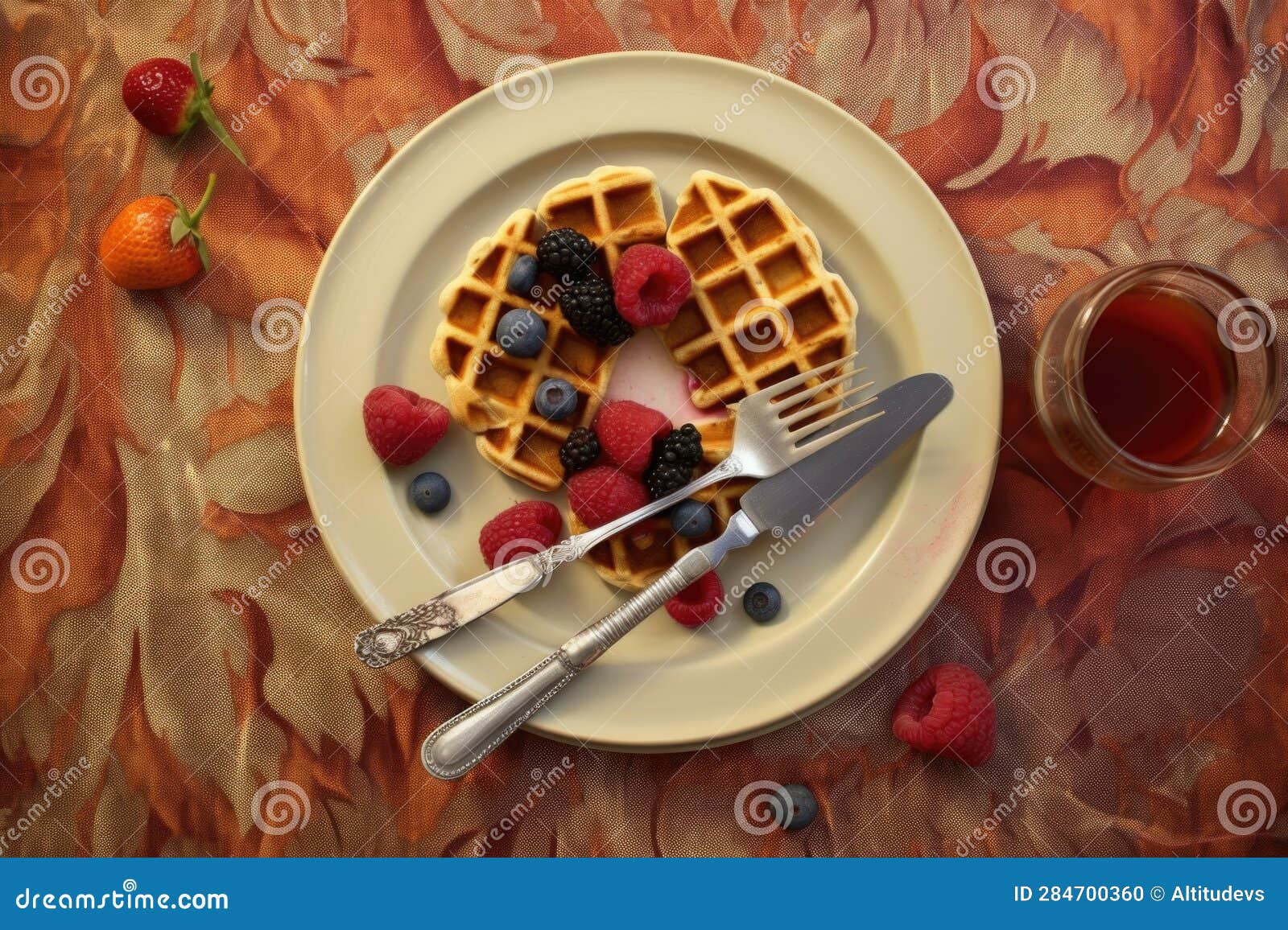 Overhead View of a Plate with Waffles and Cutlery by Its Side Stock ...