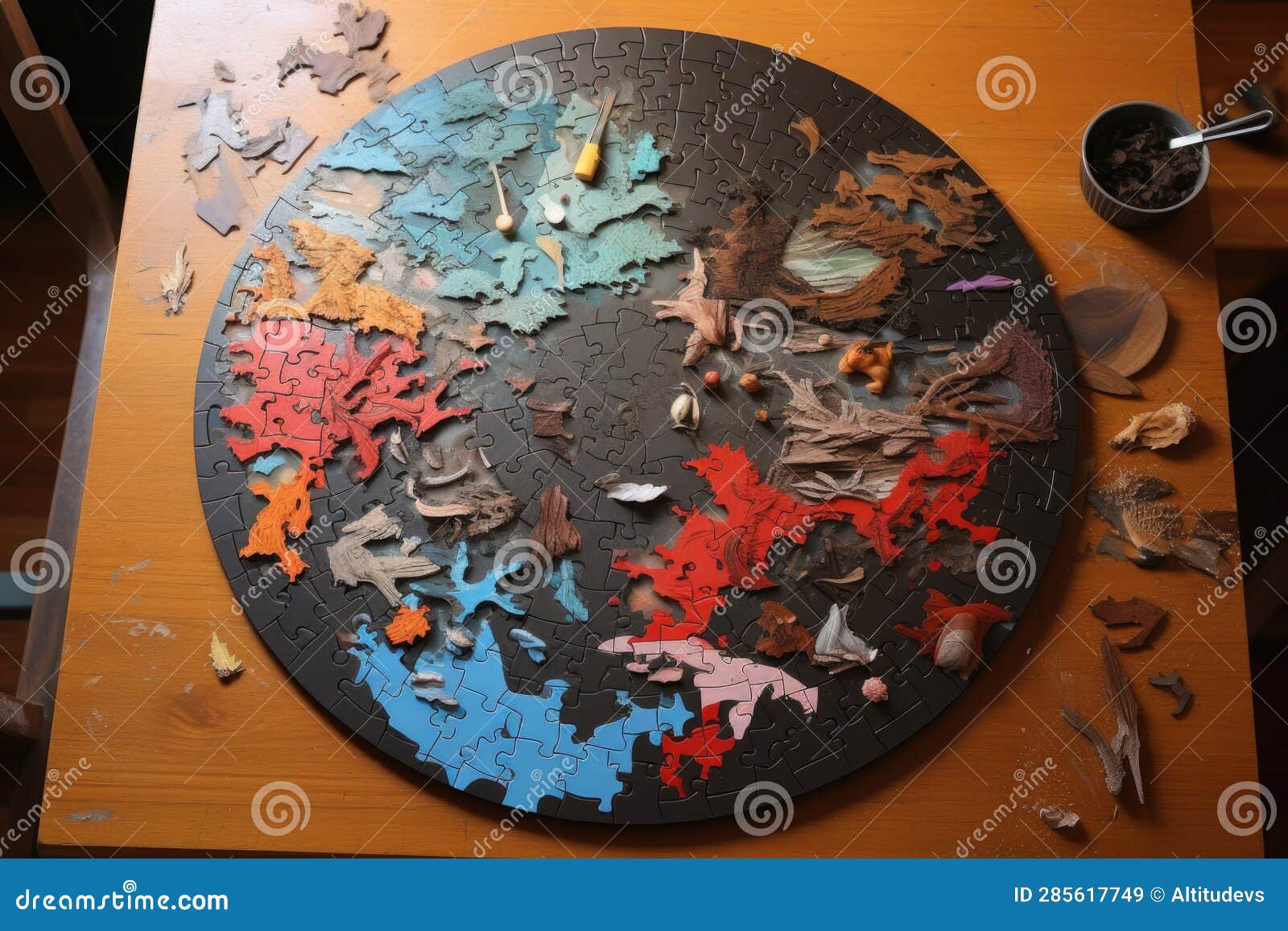 Overhead View of Puzzle in Progress Stock Illustration - Illustration ...