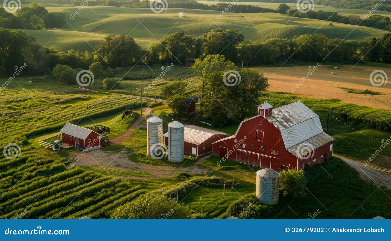 An Overhead View of the Red Barn Farm and the American Countryside ...
