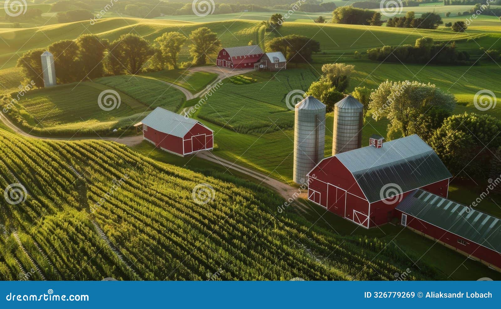 An Overhead View of the Red Barn Farm and the American Countryside ...