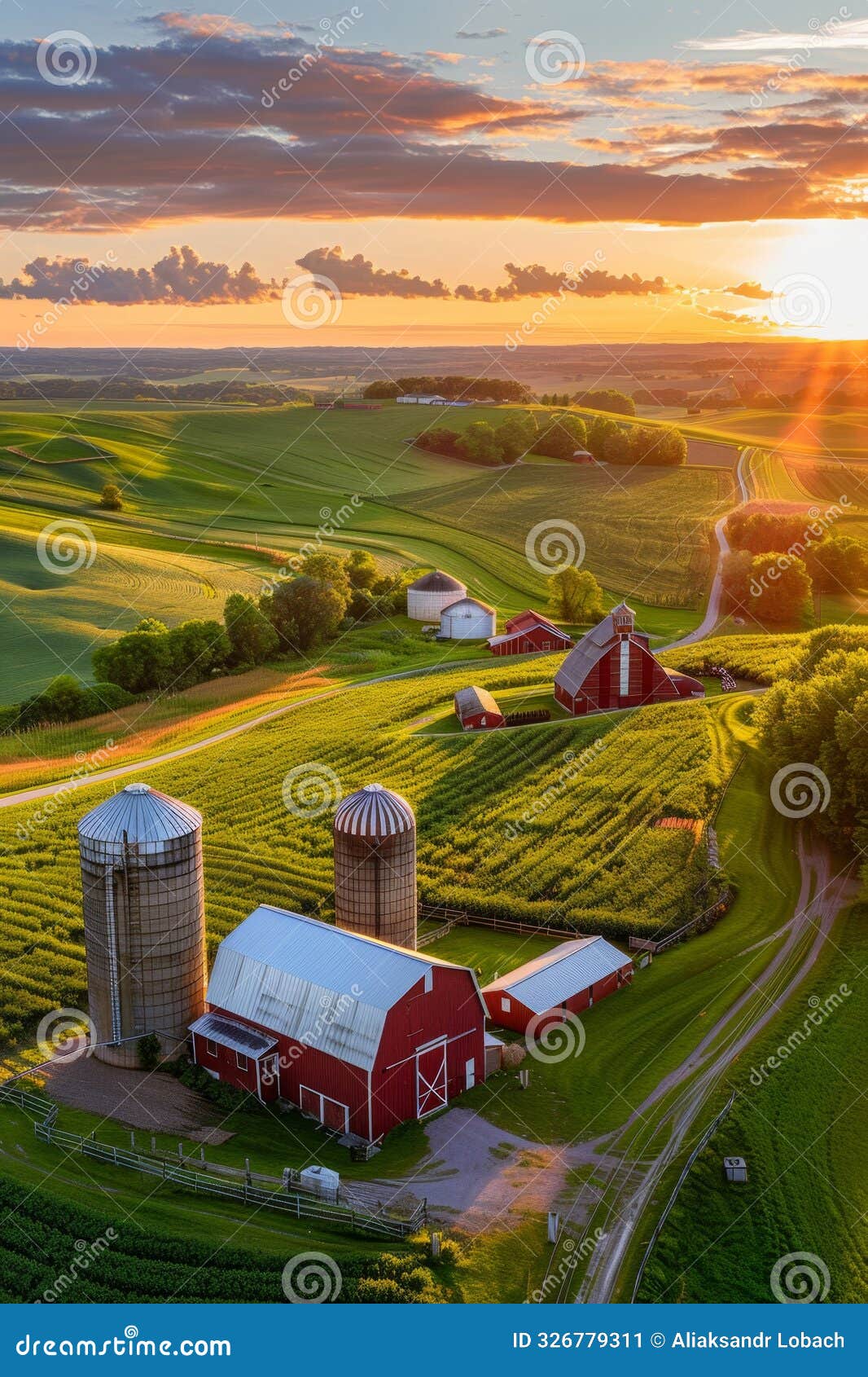An Overhead View of the Red Barn Farm and the American Countryside ...