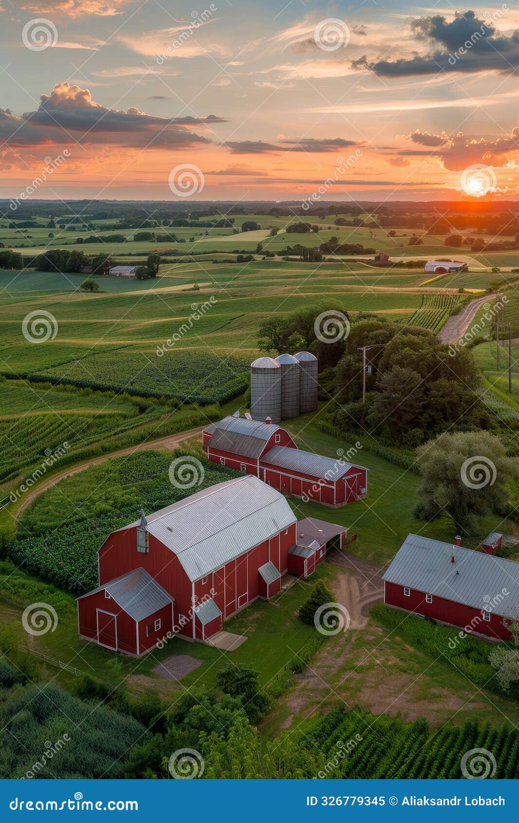 An Overhead View of the Red Barn Farm and the American Countryside ...