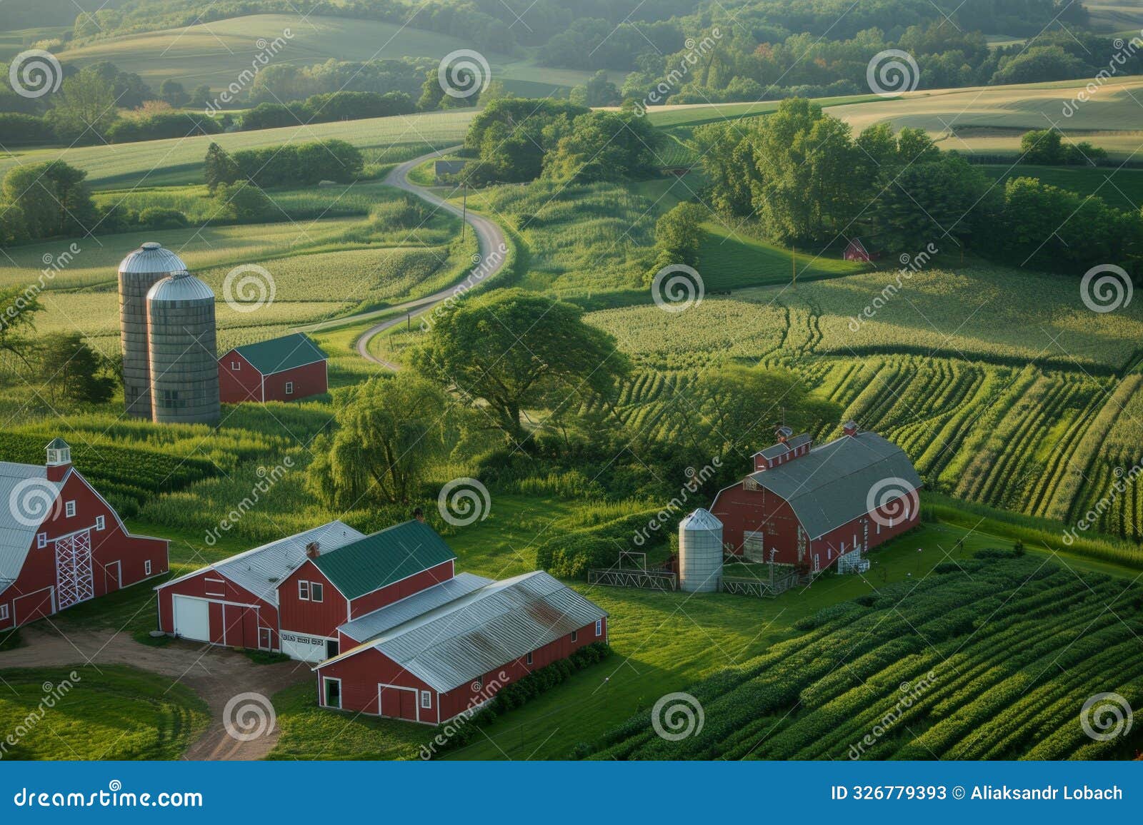 An Overhead View of the Red Barn Farm and the American Countryside ...